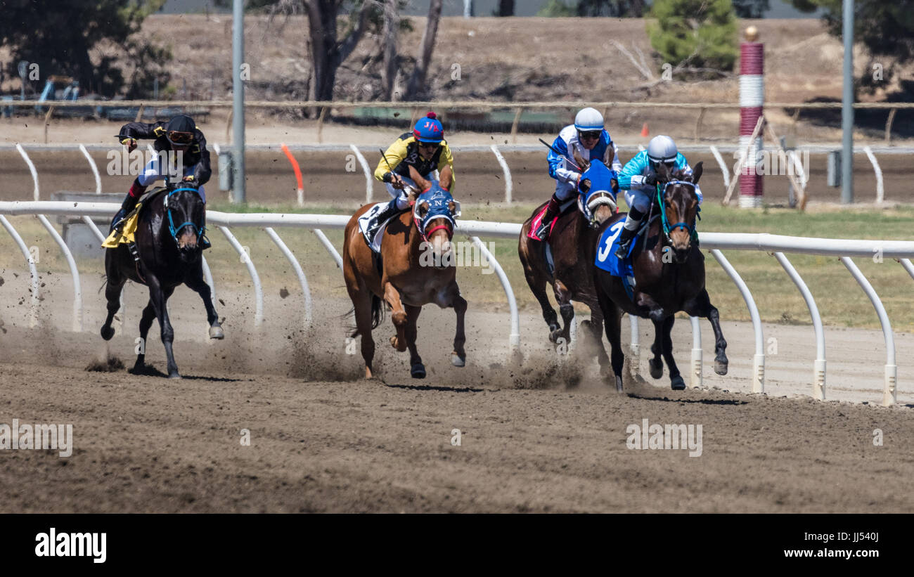 Horse racing action at the Cal Expo in Sacramento, California Stock ...