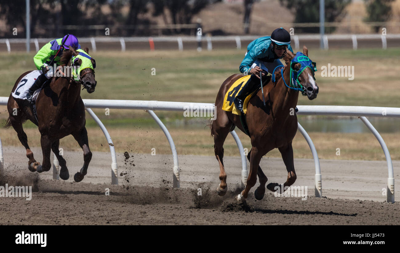 Horse racing action at the Cal Expo in Sacramento, California Stock ...