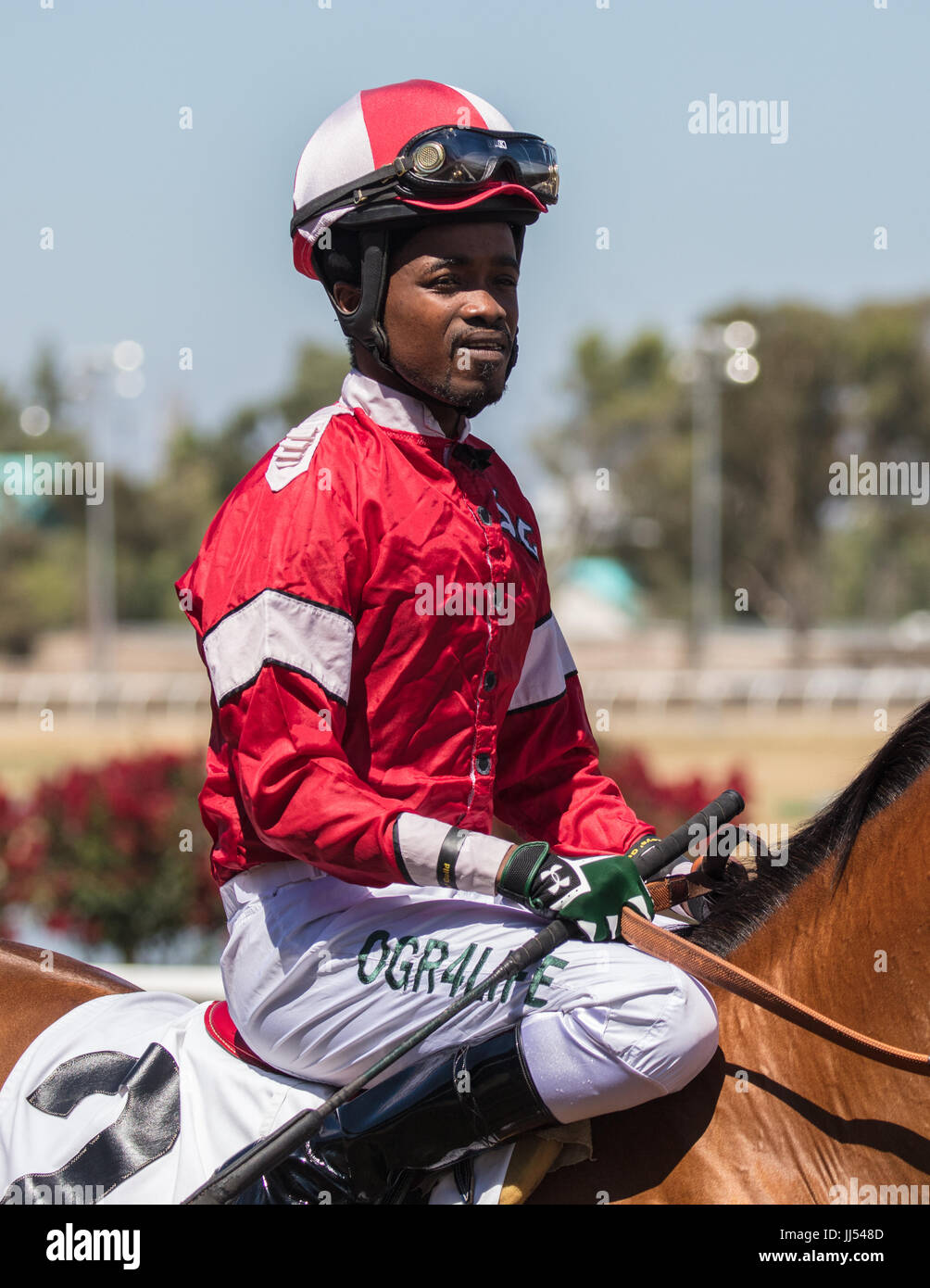 Horse racing action at the Cal Expo in Sacramento, California Stock ...