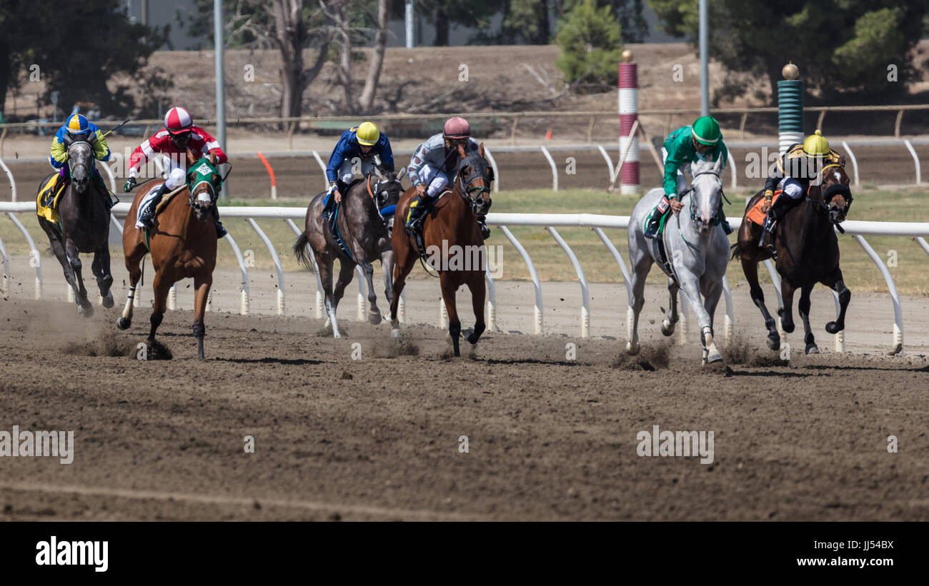 Horse racing action at the Cal Expo in Sacramento, California Stock ...