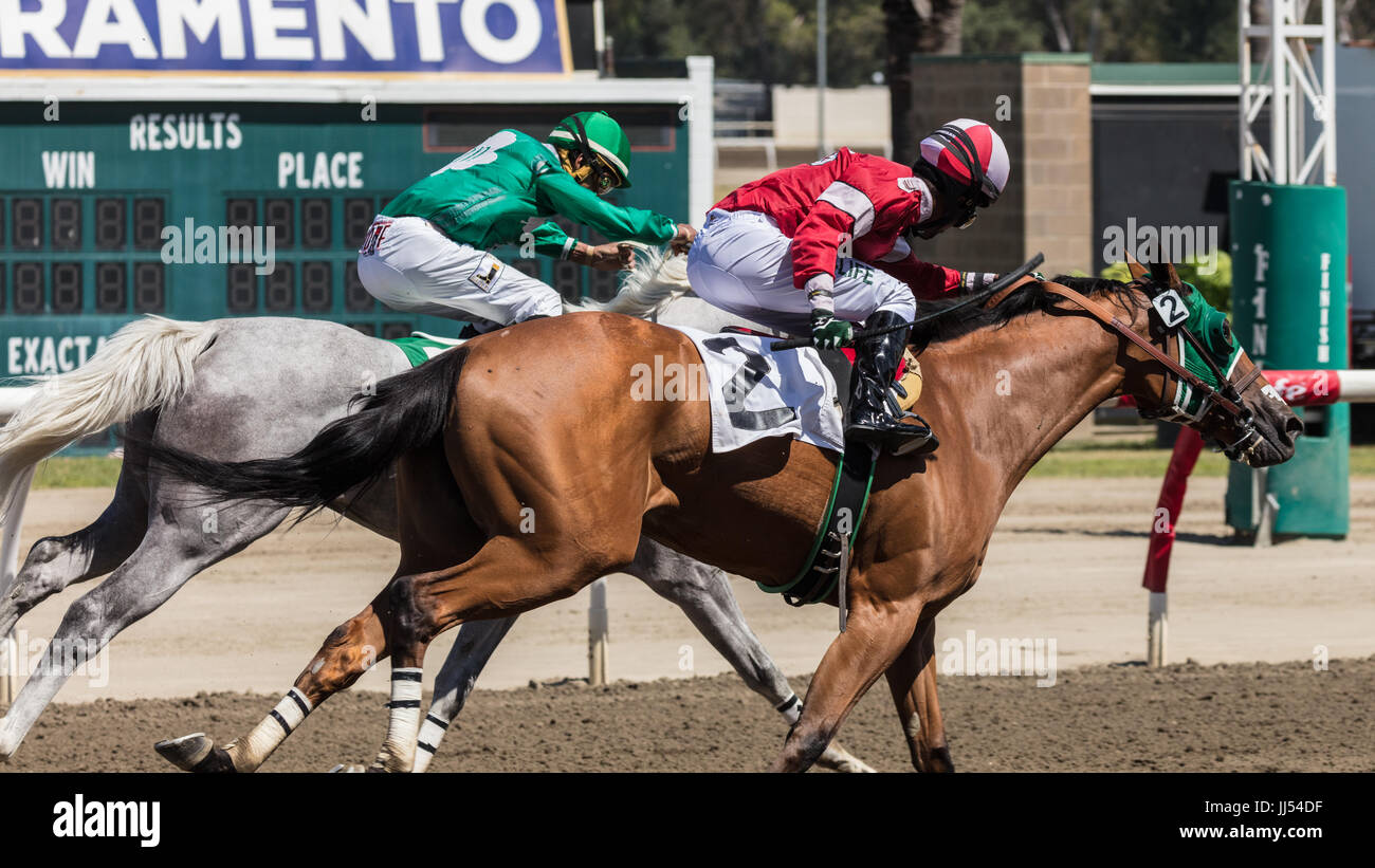 Horse racing action at the Cal Expo in Sacramento, California Stock ...