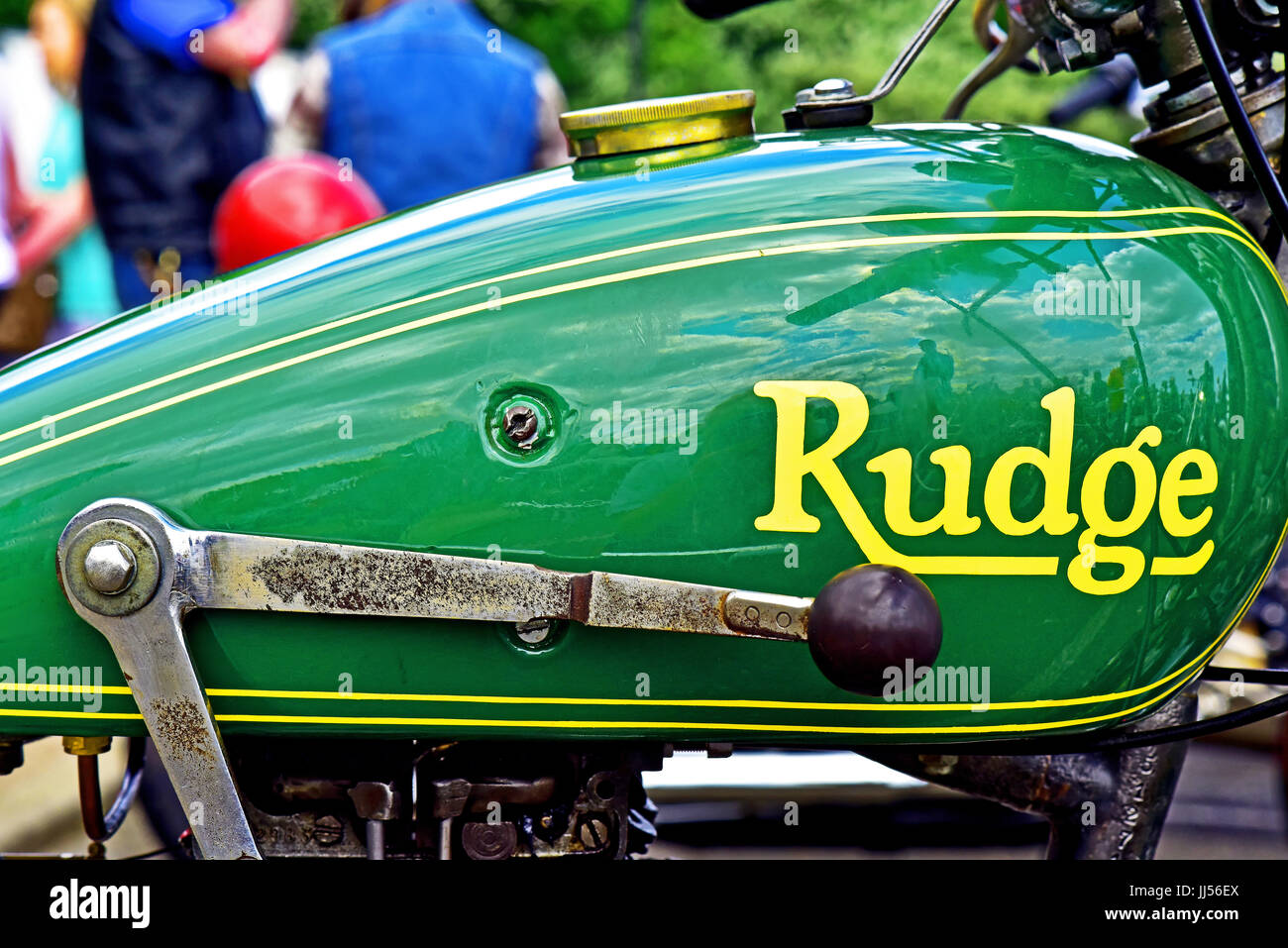 Green vintage Rudge motorcycle petrol tank Stock Photo - Alamy