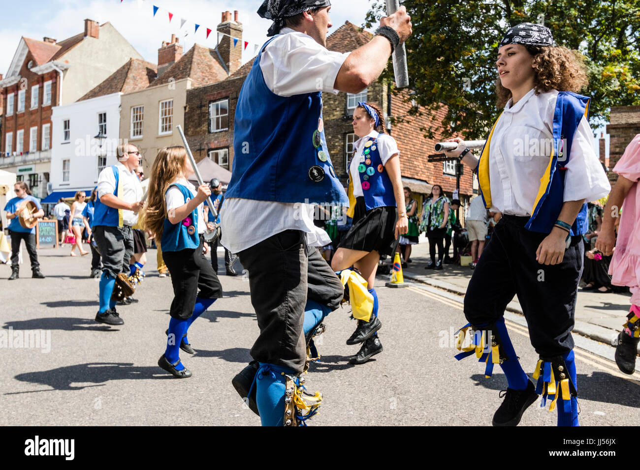 Traditional English folk dancers, Royal Liberty Morris side dancing and ...