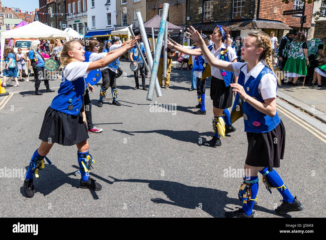 Traditional English folk dancers, Royal Liberty Morris side dancing in ...