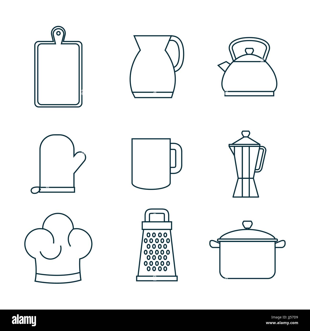 Hand drawn kitchenware set over white background vector illustraiton ...