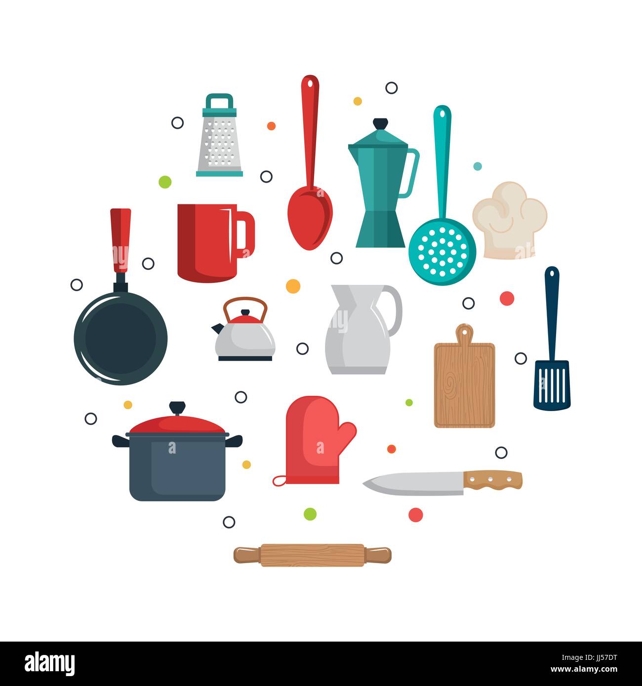 Colorful kitchenware items over white background vector illustration ...