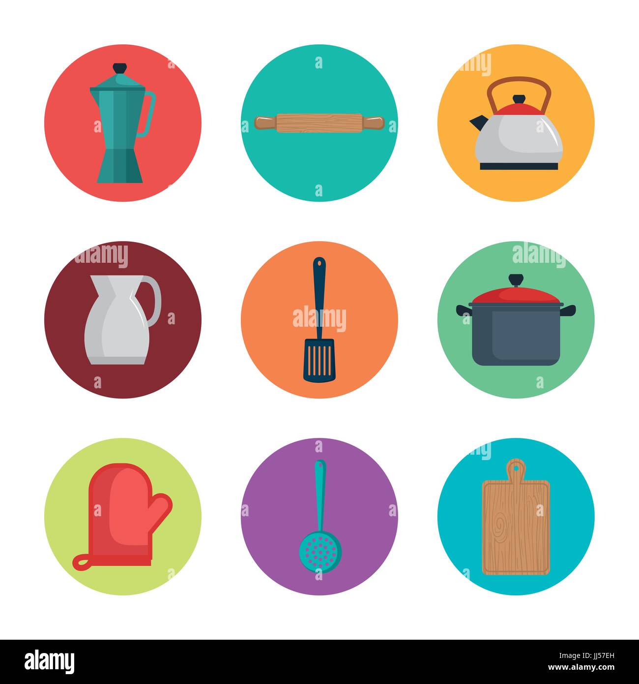 Colorful kitchen utensils icon set over white background Stock Vector ...