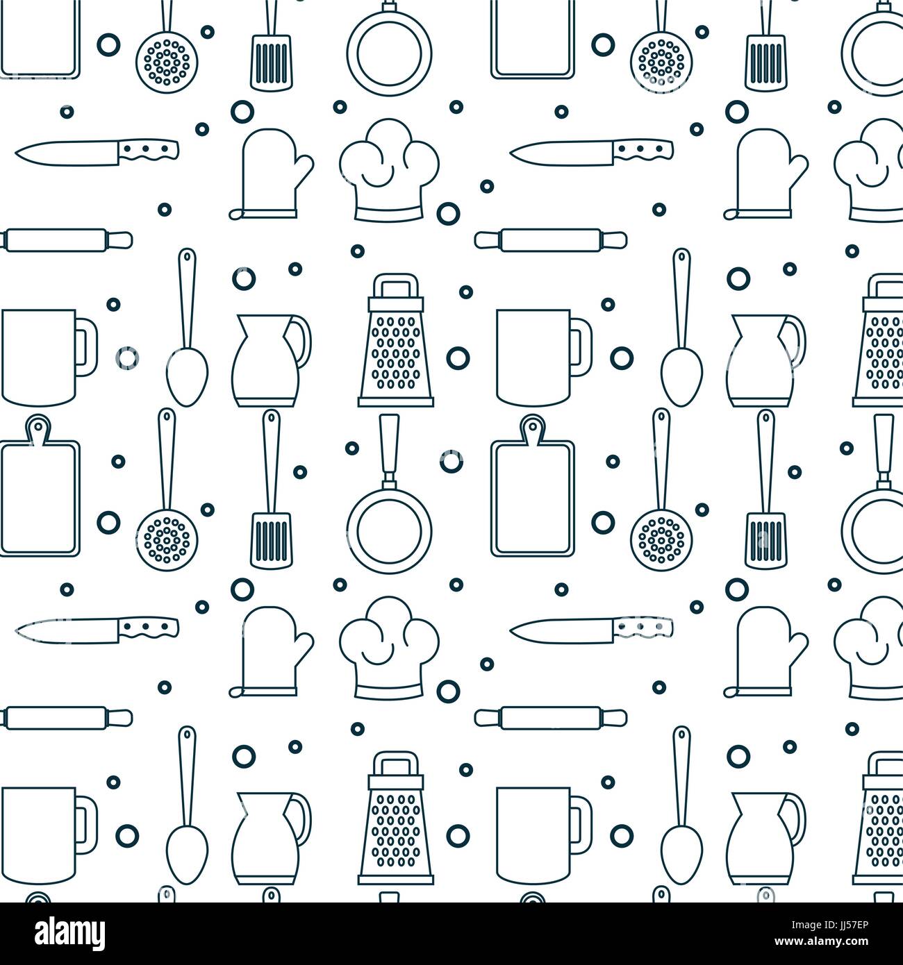 Hand drawn kitchenware pattern over white background vector ...