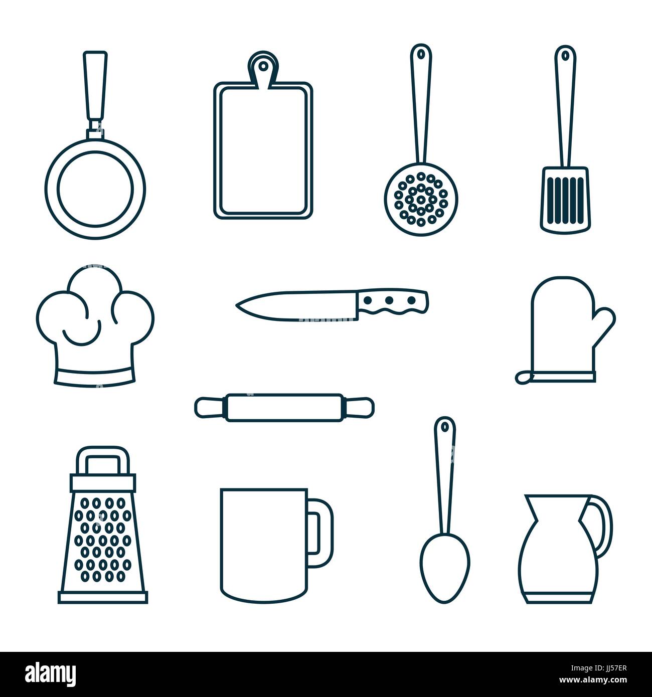 Hand drawn kitchenware set over white background vector illustraiton ...