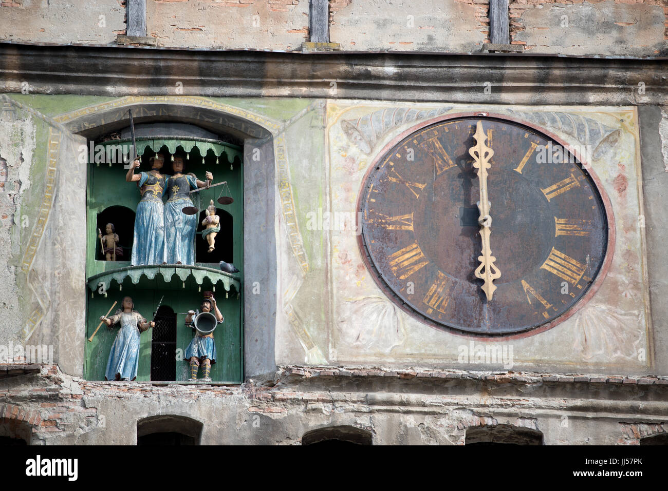 Detail of Sighisoara clock tower, Transylvania, Romania Stock Photo - Alamy