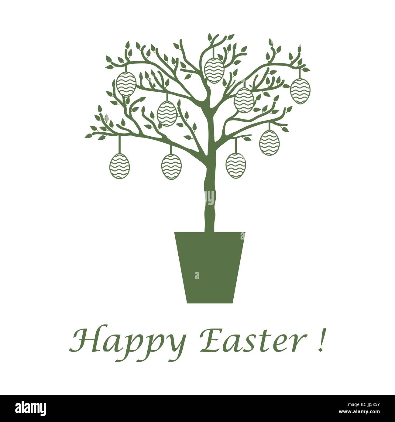 Cute vector illustration with Easter eggs decorated tree. Design for ...
