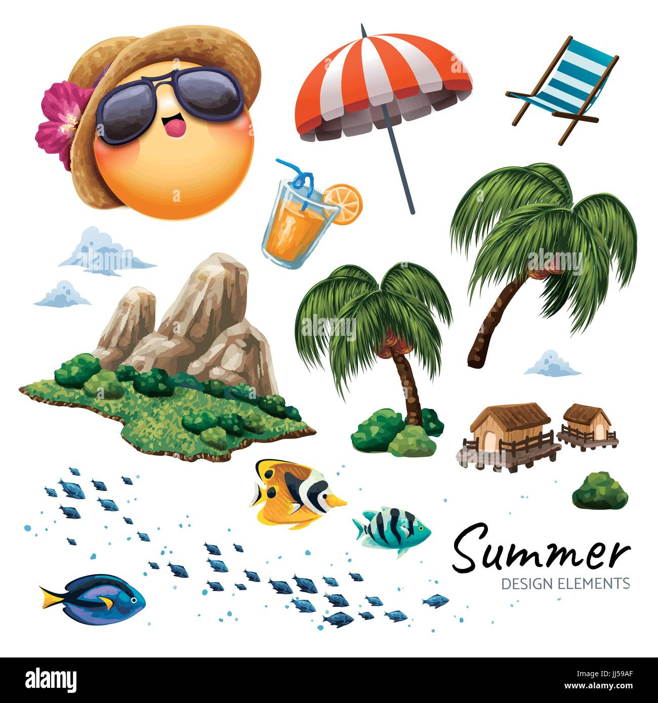 Summer design elements collection, hand drawn style beach vacation set Stock Vector Image & Art ...