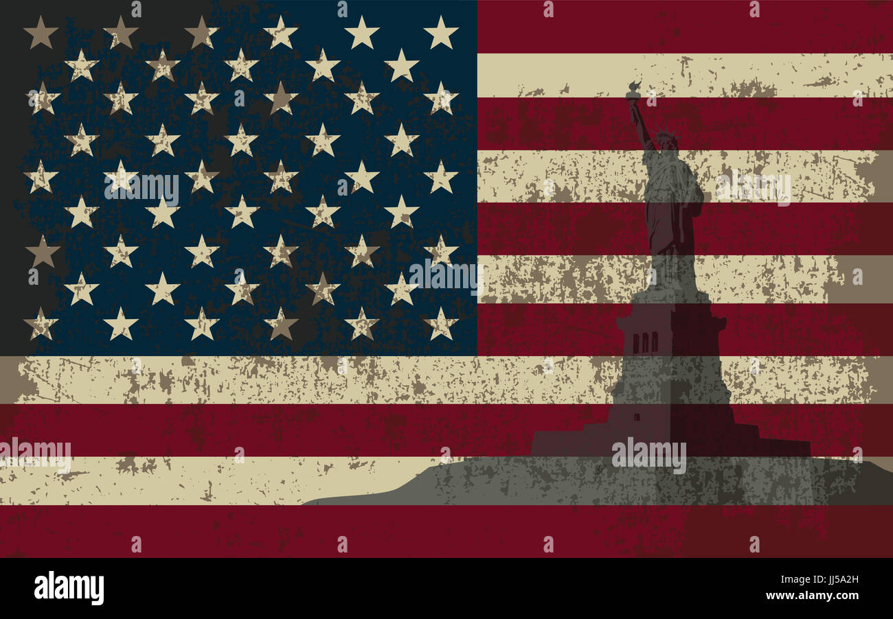 Flag of the United States of America and the Statue of Liberty Stock ...