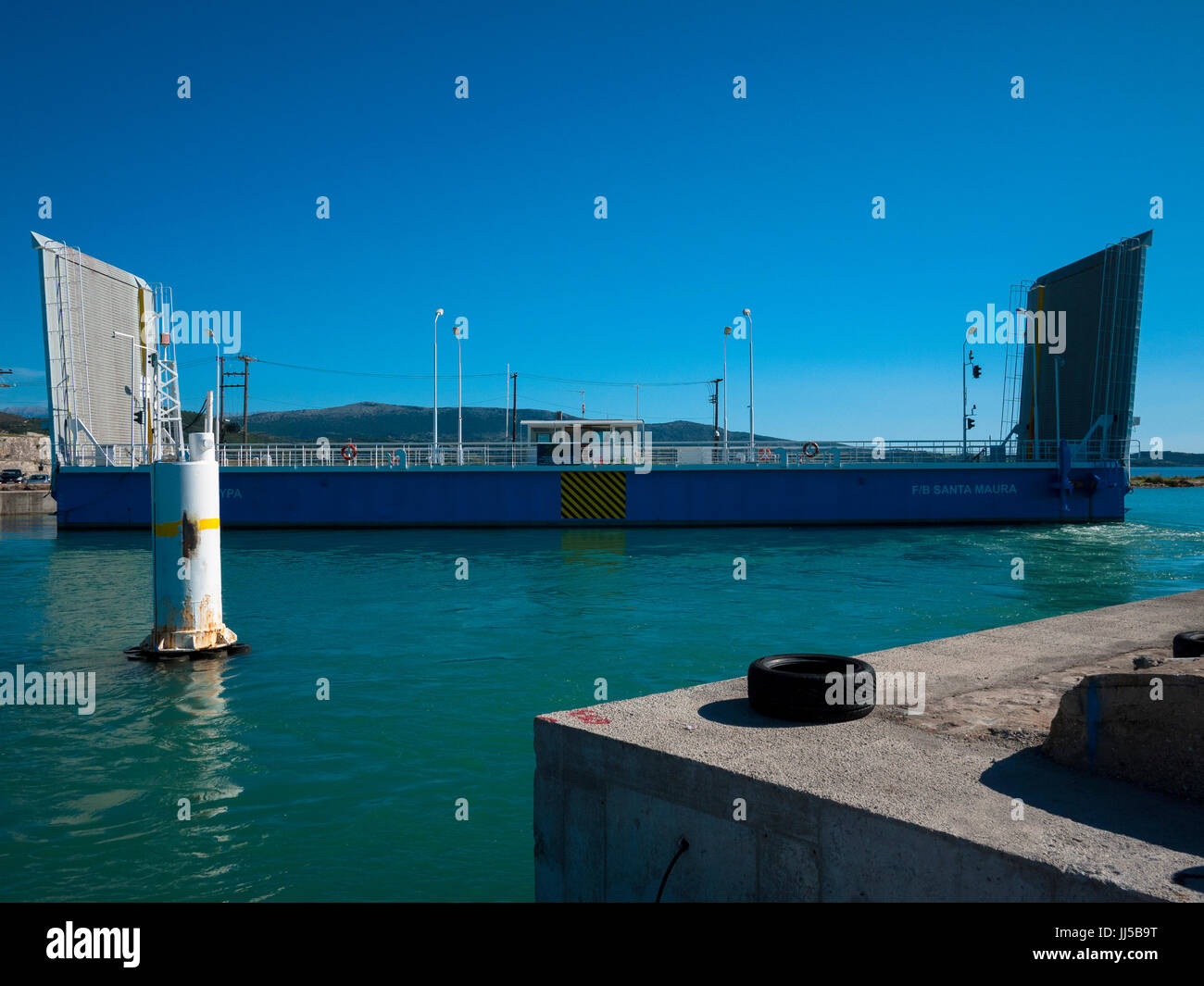 opening of the floating swing bridge over the Lefkas Canal, Lefkas ...