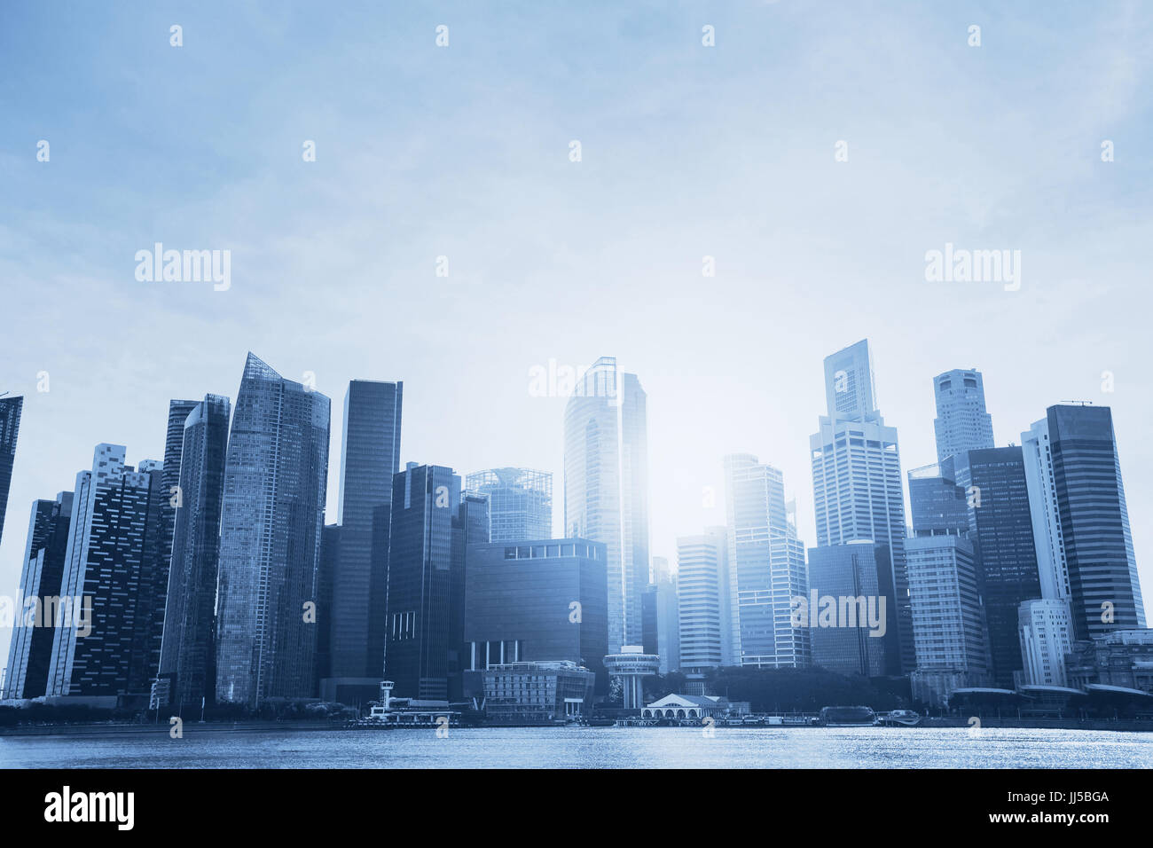 business background, beautiful abstract blue cityscape with skyscrapers ...