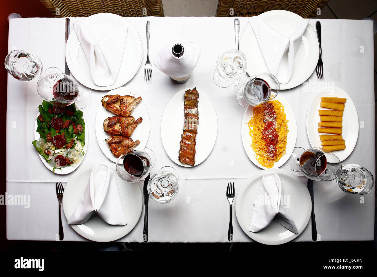 Dinner, table, food, meat, pasta, wine, Brazil Stock Photo - Alamy