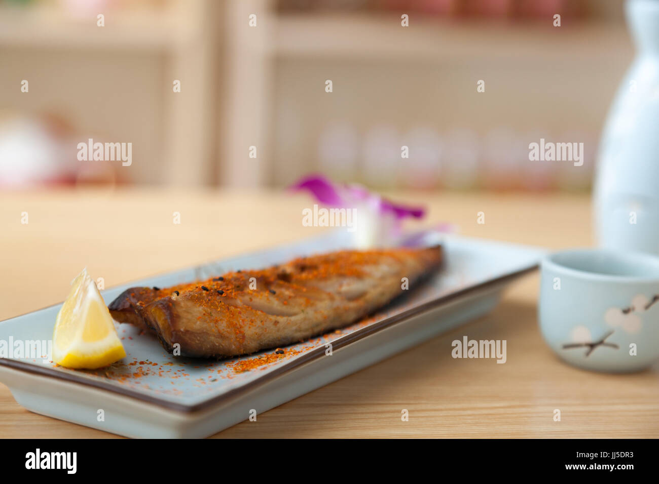 The View of Delicious Japanese Food Roast Fish on the Table Stock Photo ...