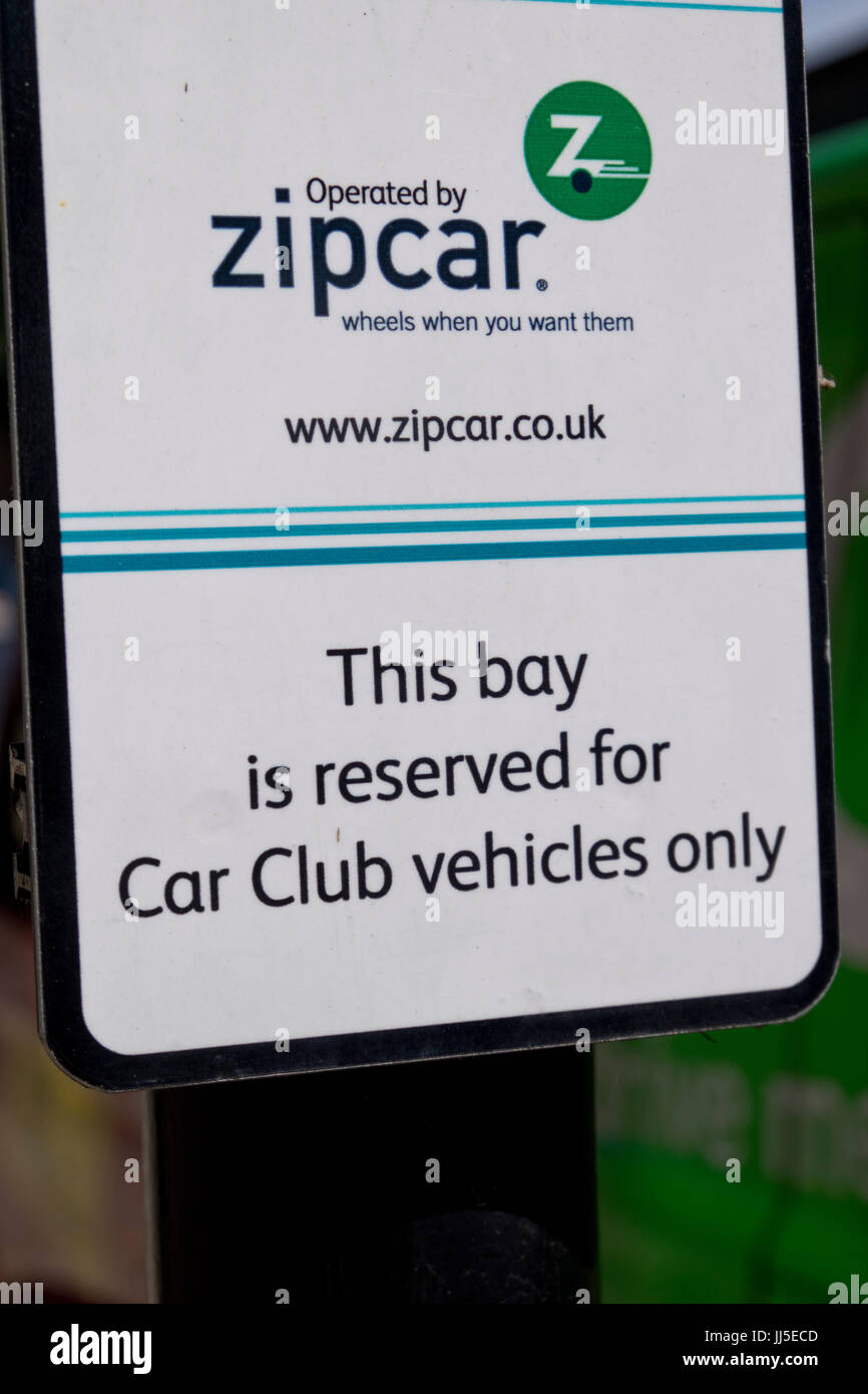 Zipcar car club bay and sign in a street in London,UK. Customers can ...