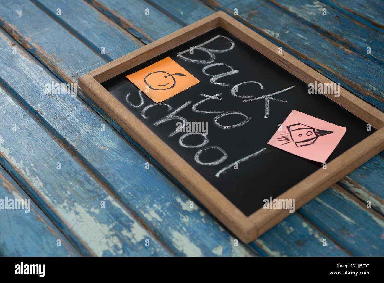 Close-up of slate with text and sticky notes on table Stock Photo - Alamy