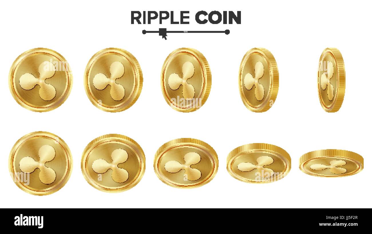 Ripple Coin 3D Gold Coins Vector Set. Realistic. Flip Different Angles ...