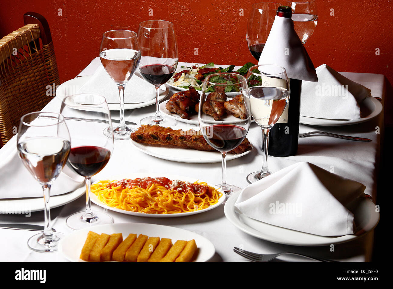 Dinner, table, food, meat, pasta, wine, Brazil Stock Photo - Alamy
