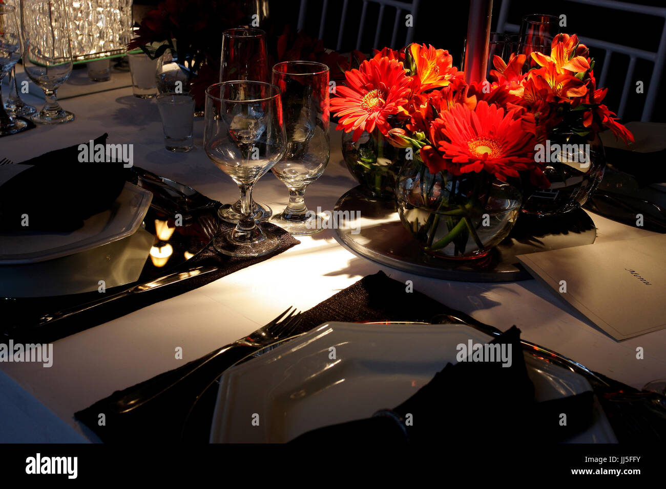 Cutlery, candles, cup, dish, flower arrangement, Brazil Stock Photo - Alamy