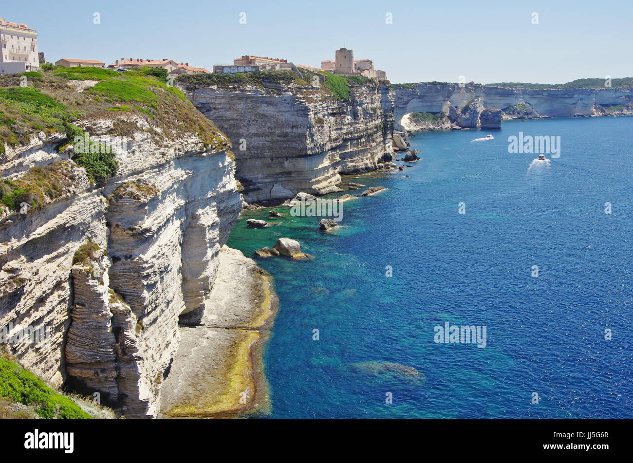 Bonifacio citadel is built on high cliffs above the Mediterranean sea ...