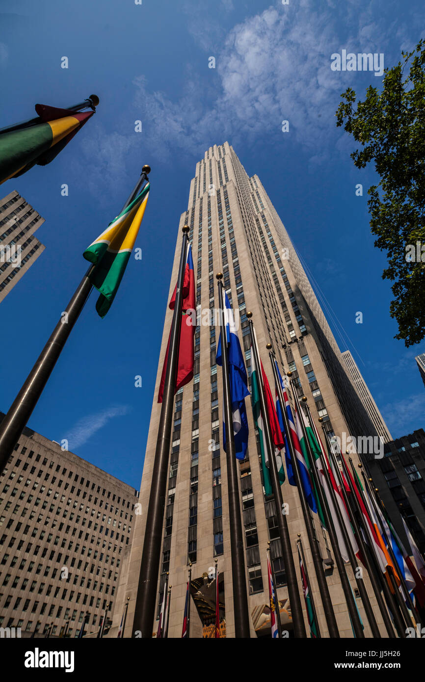 Flags flying at Rockefeller Centre in New York Stock Photo - Alamy