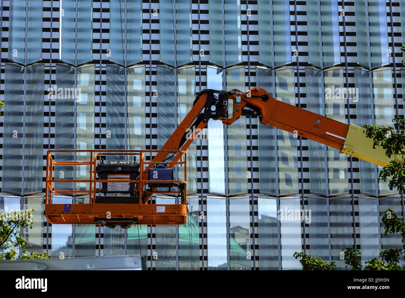 Mobile platform ready for work on construction site in downtown New ...