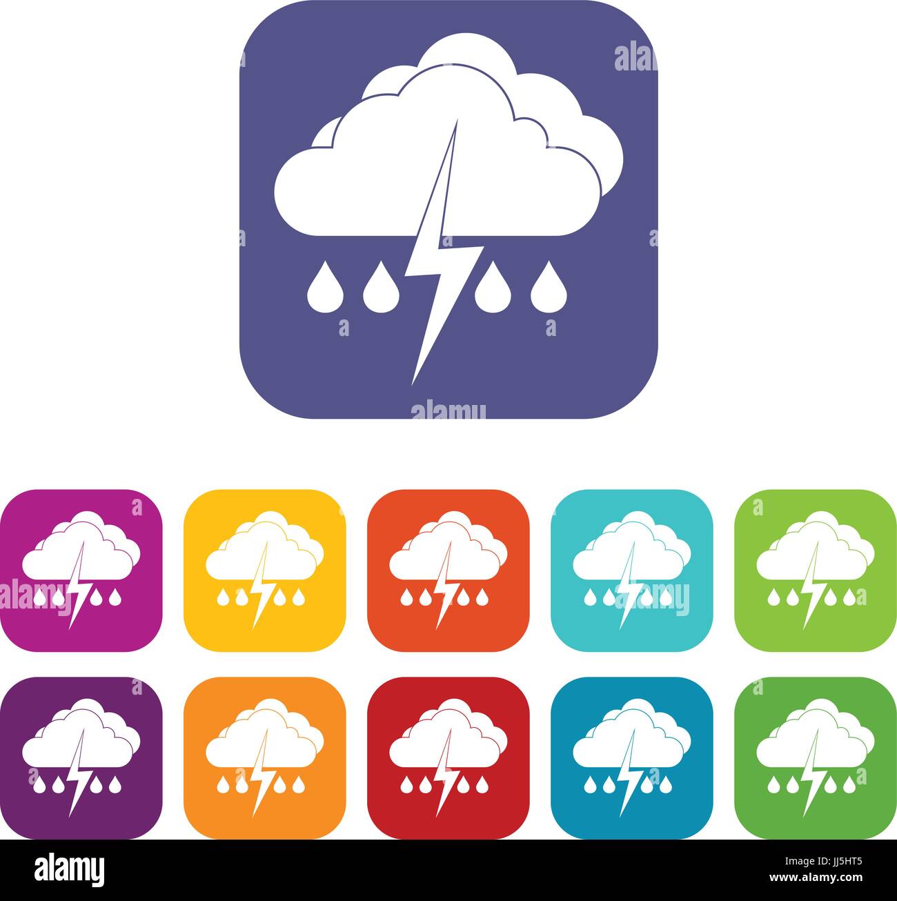 Cloud with lightning and rain icons set Stock Vector Image & Art - Alamy