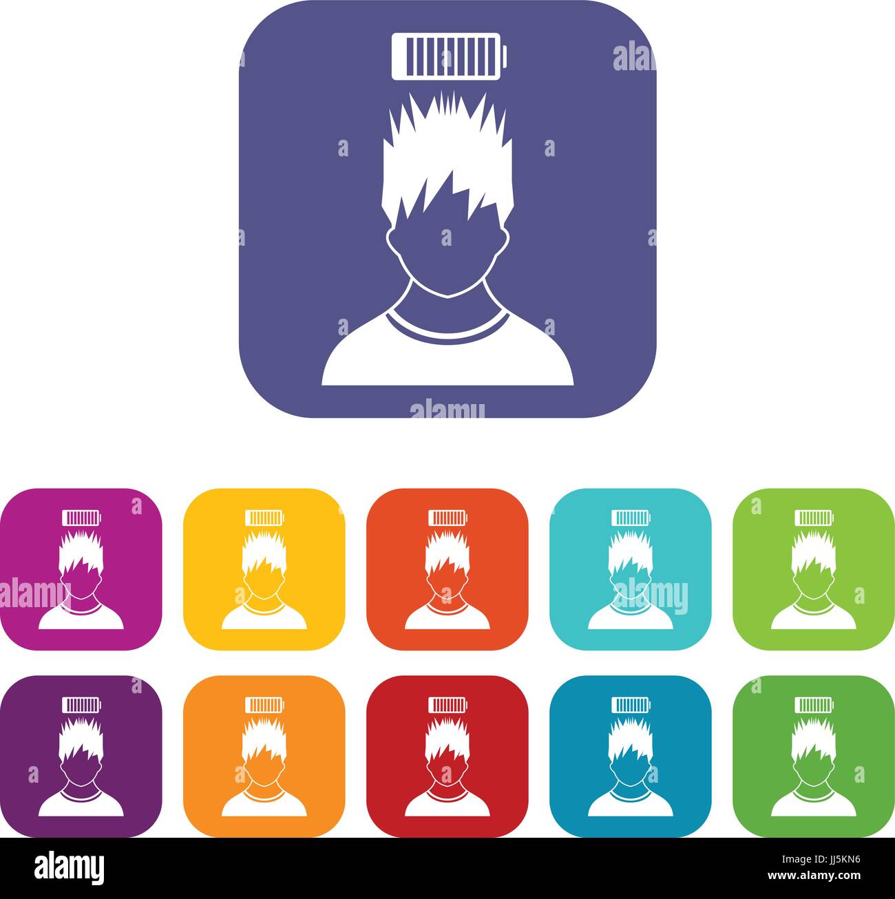 Man with low battery over head icons set Stock Vector Image & Art - Alamy