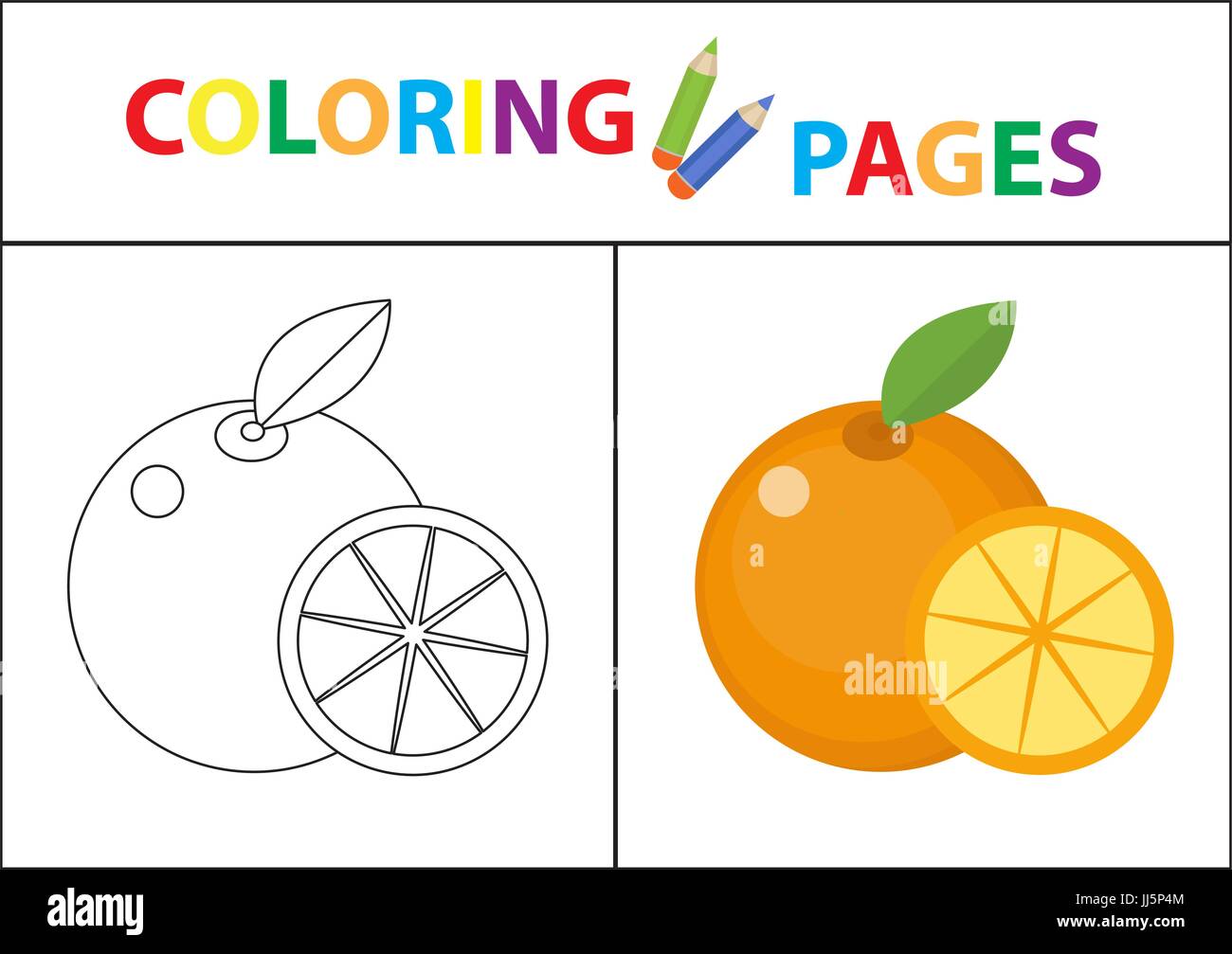 Coloring book page. Sketch outline and color version. Coloring for kids ...