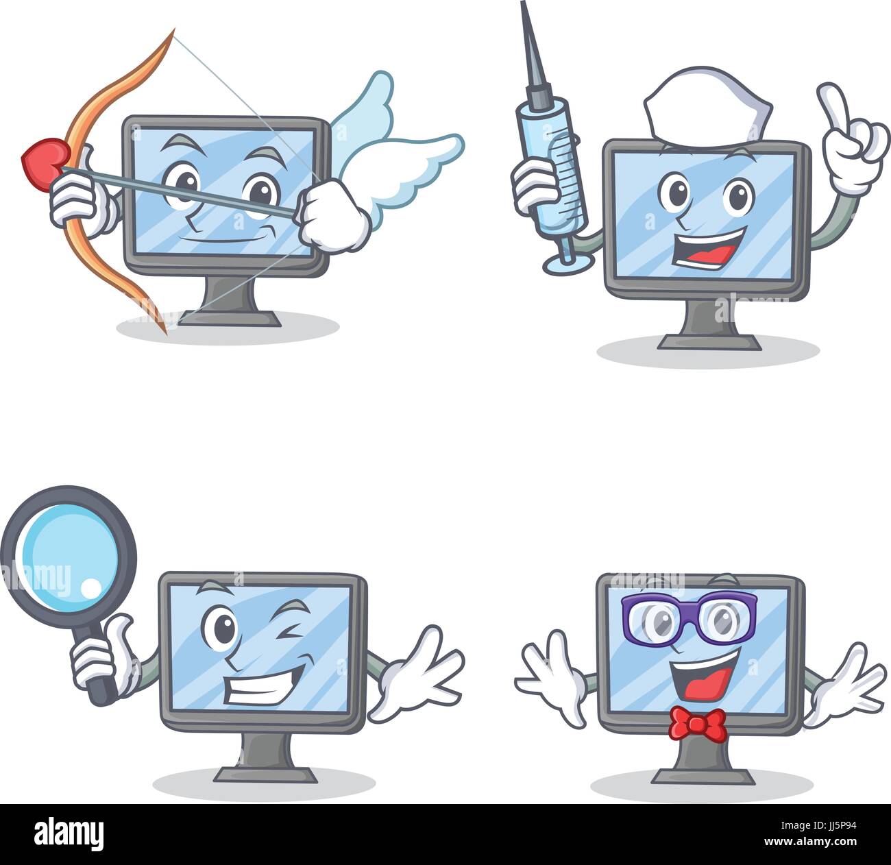 Set of monitor character with elf nurse detective geek Stock Vector ...