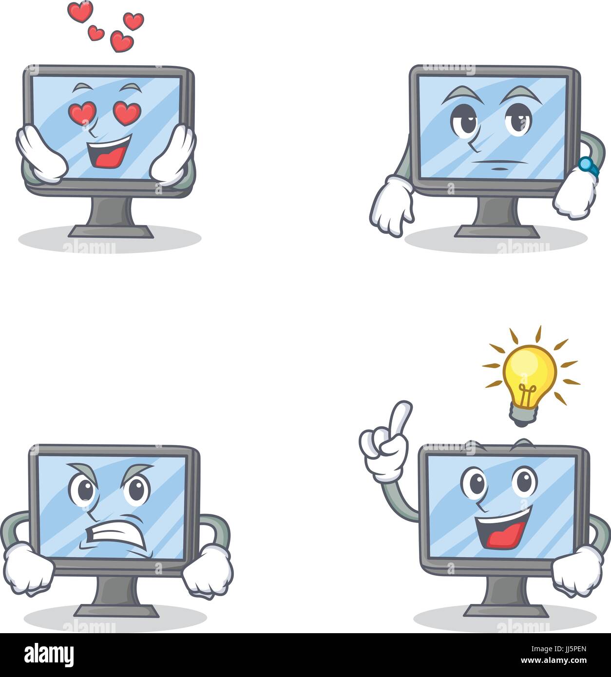 Set of monitor character with love waiting angry and idea Stock Vector ...