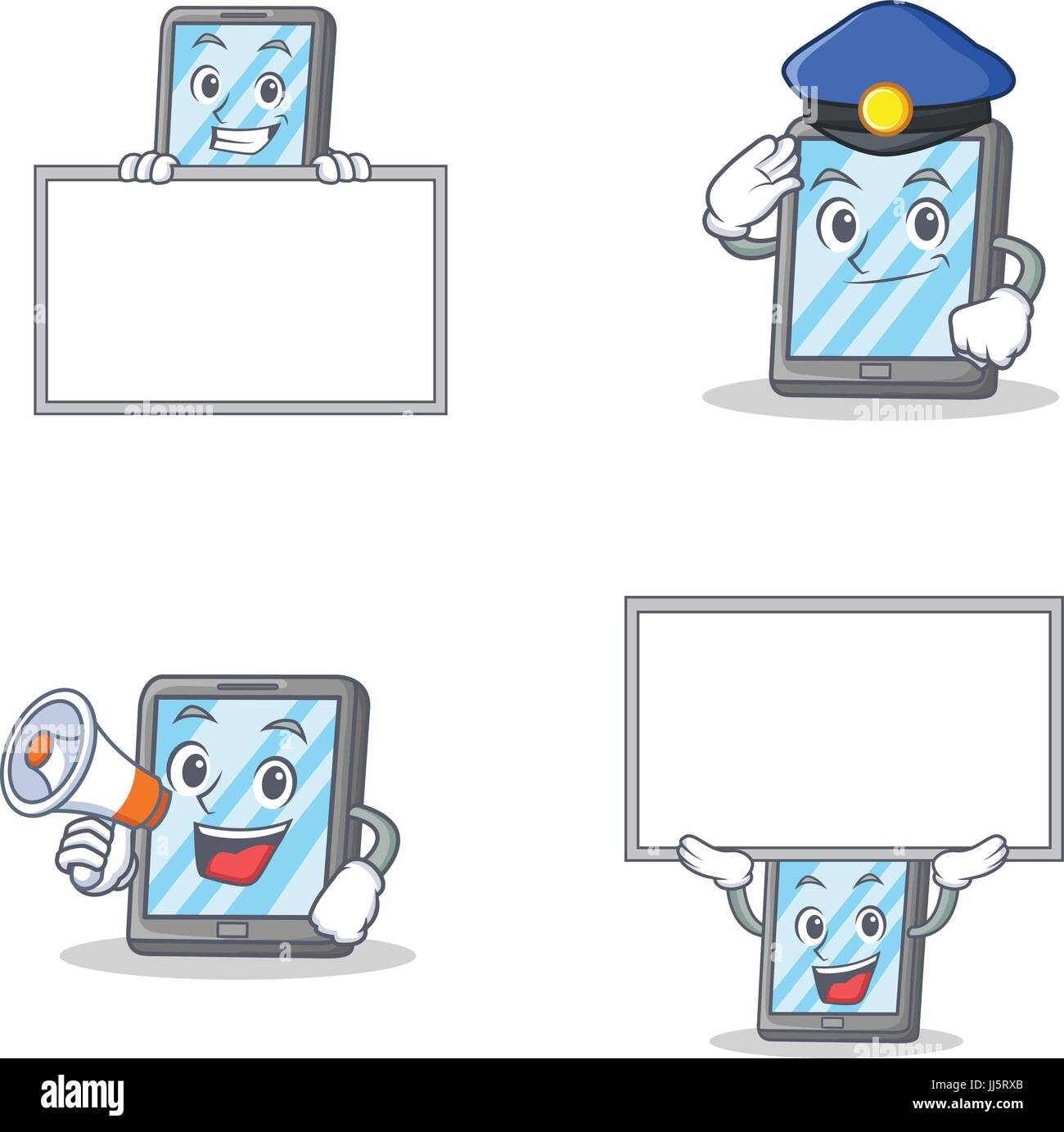 Set of tablet character with police megaphone and bring board Stock ...