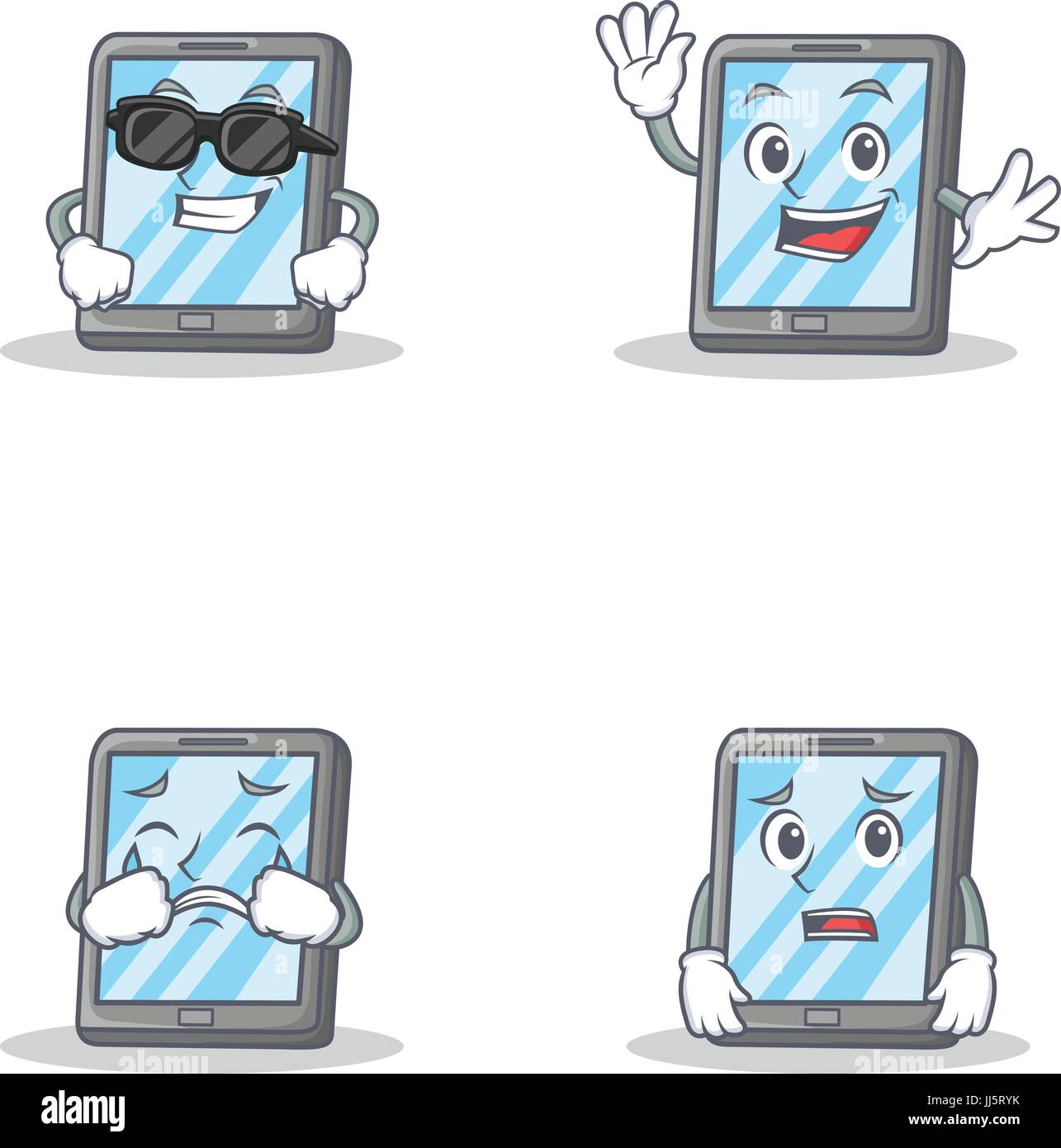 Set of tablet character with cool waving crying afraid Stock Vector ...