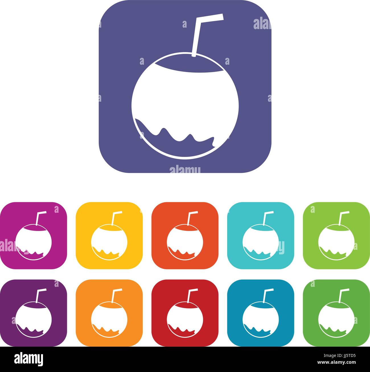 Coconut with straw icons set Stock Vector Image & Art - Alamy