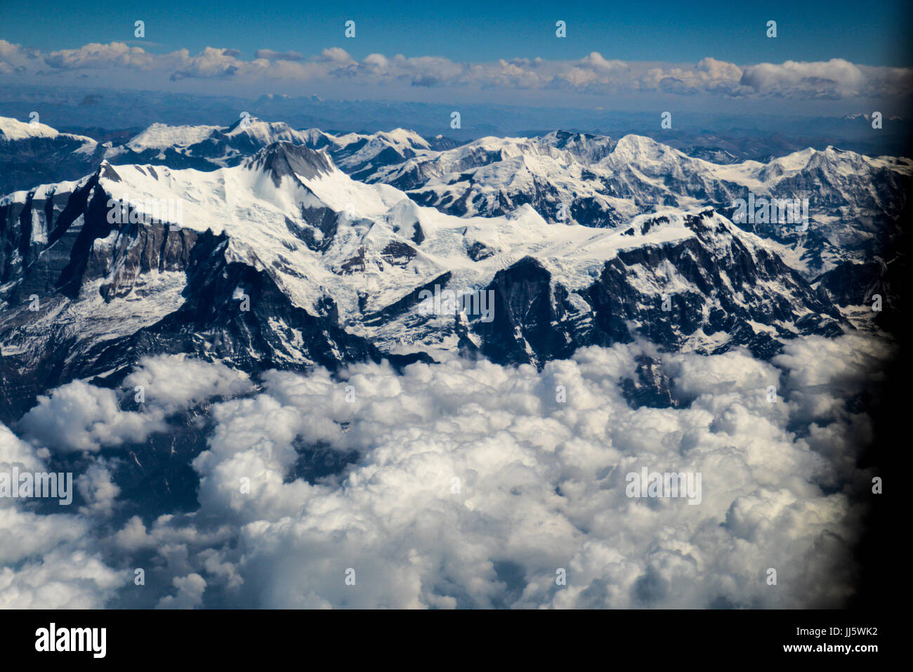 Aerial view of the Himalayas mountain ranges from an airplane Stock ...