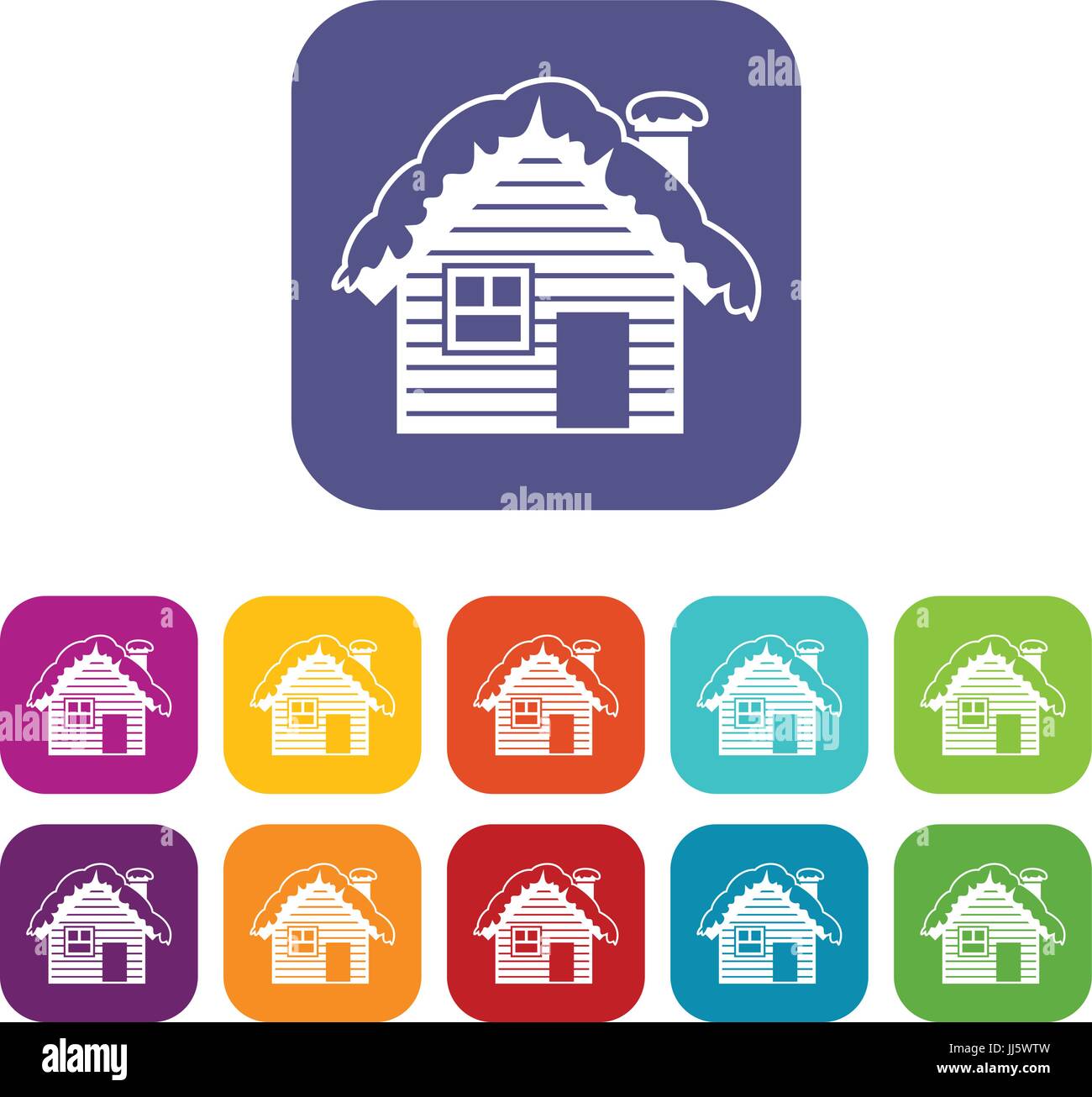 Wooden house covered with snow icons set Stock Vector Image & Art - Alamy