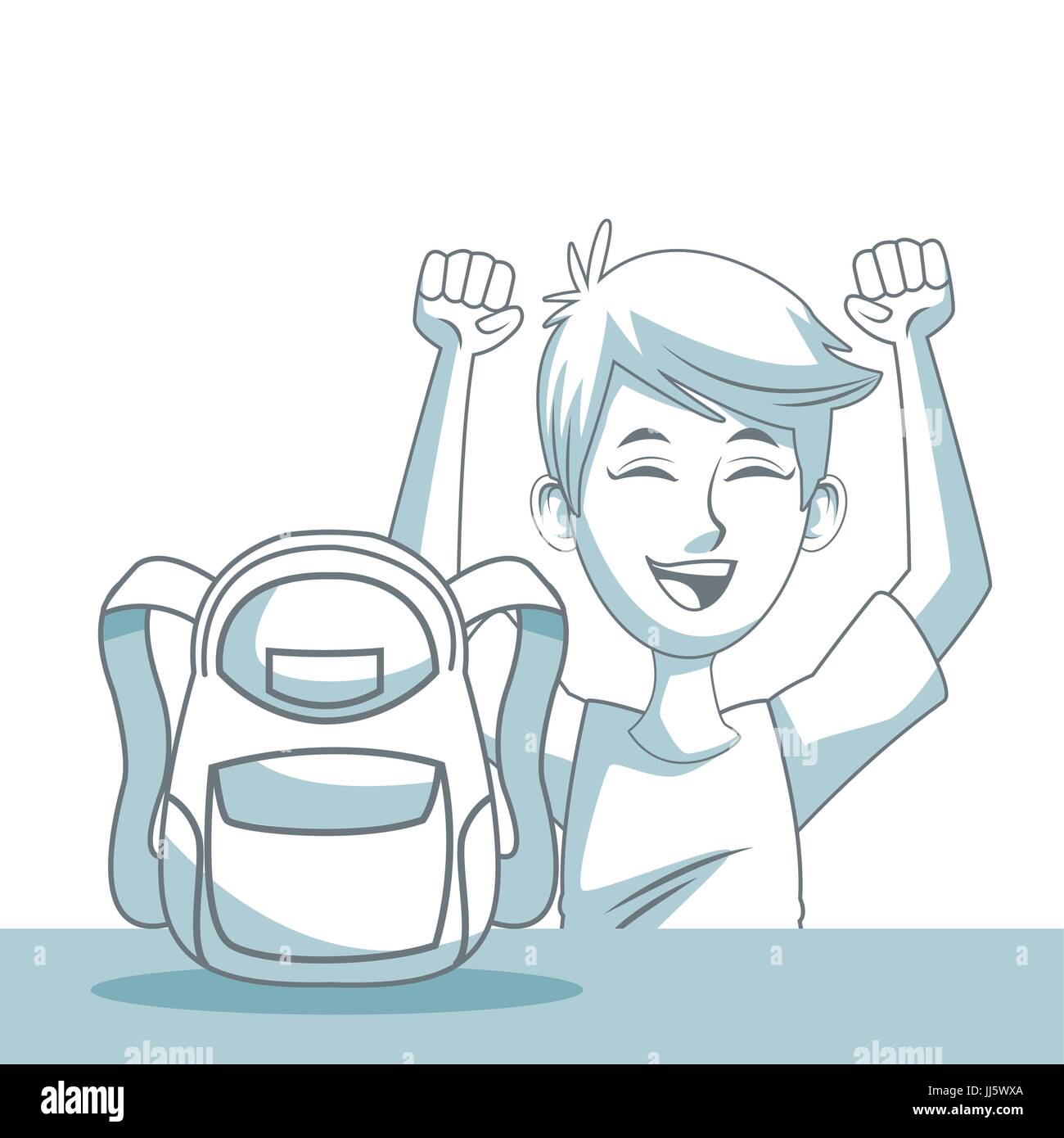 white background with color silhouette shading of guy student and school bag Stock Vector Image ...