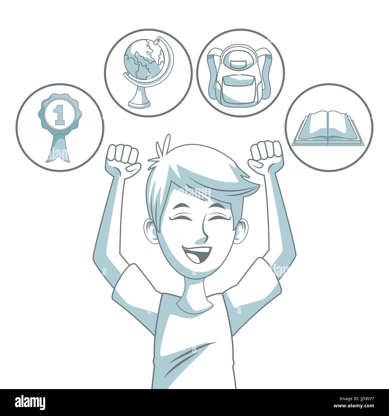 white background with color silhouette shading of guy student excited ...