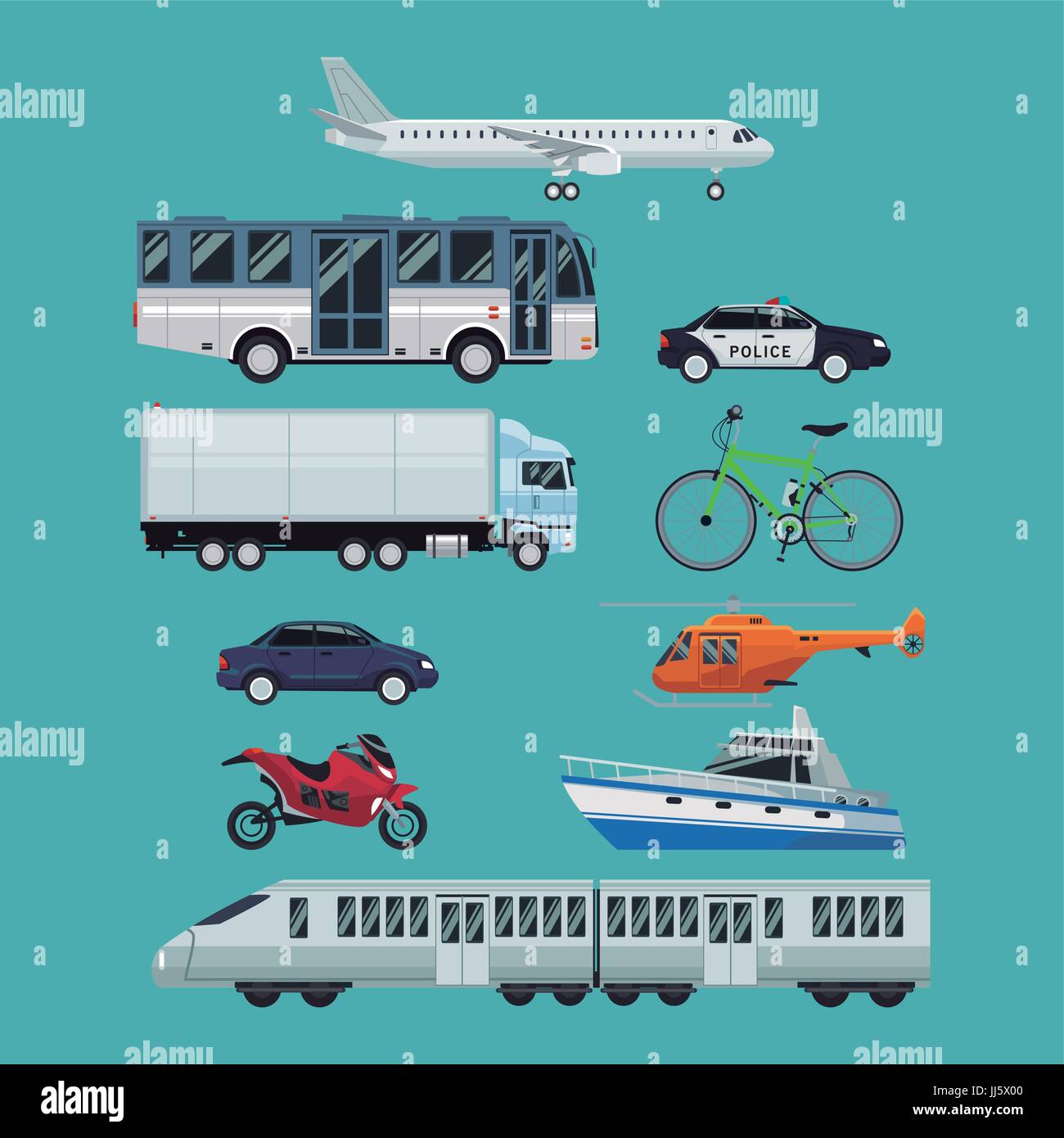 color background with realistic set of vehicles of transport Stock ...