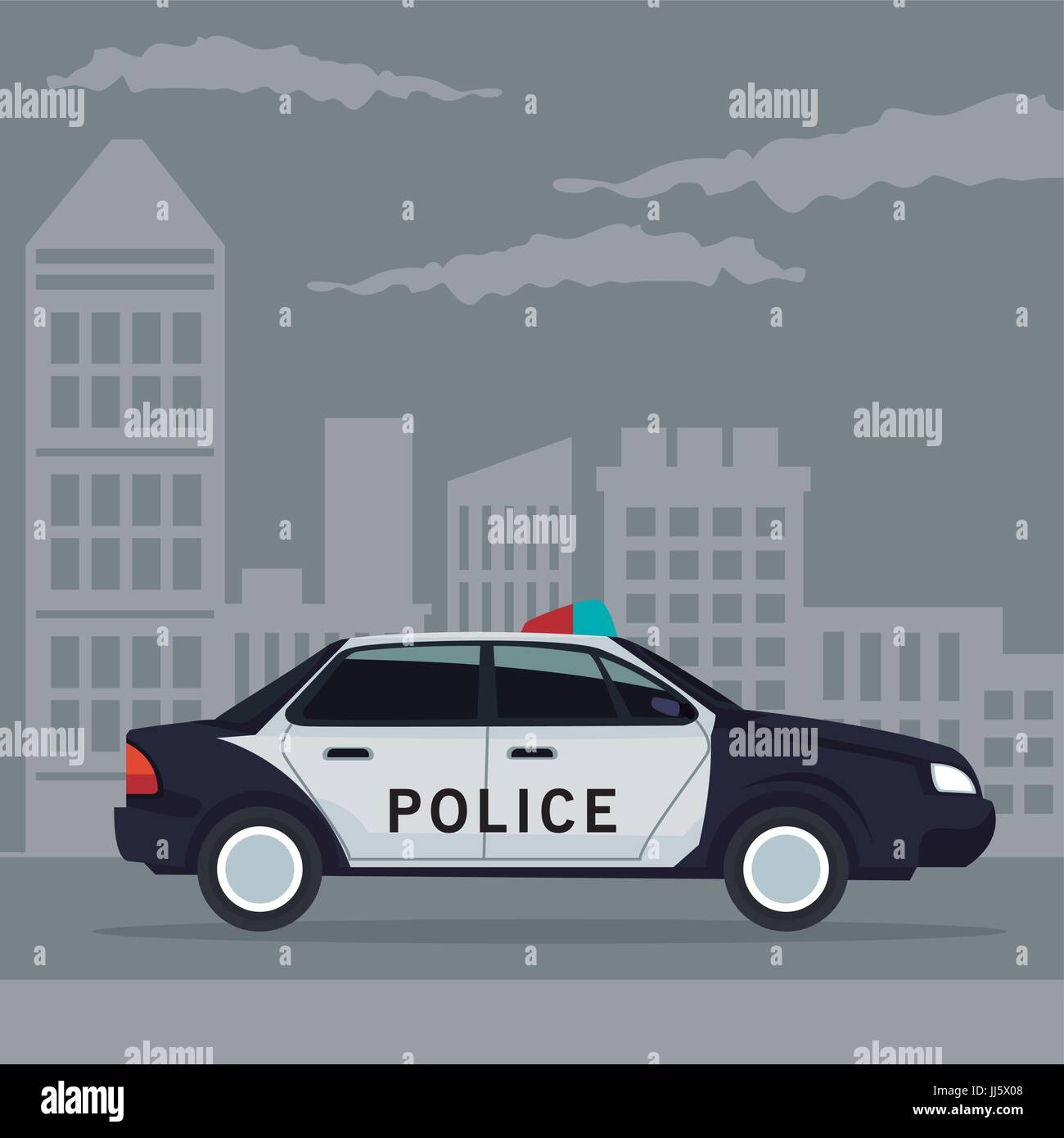 color poster city landscape with police car vehicle transport Stock ...