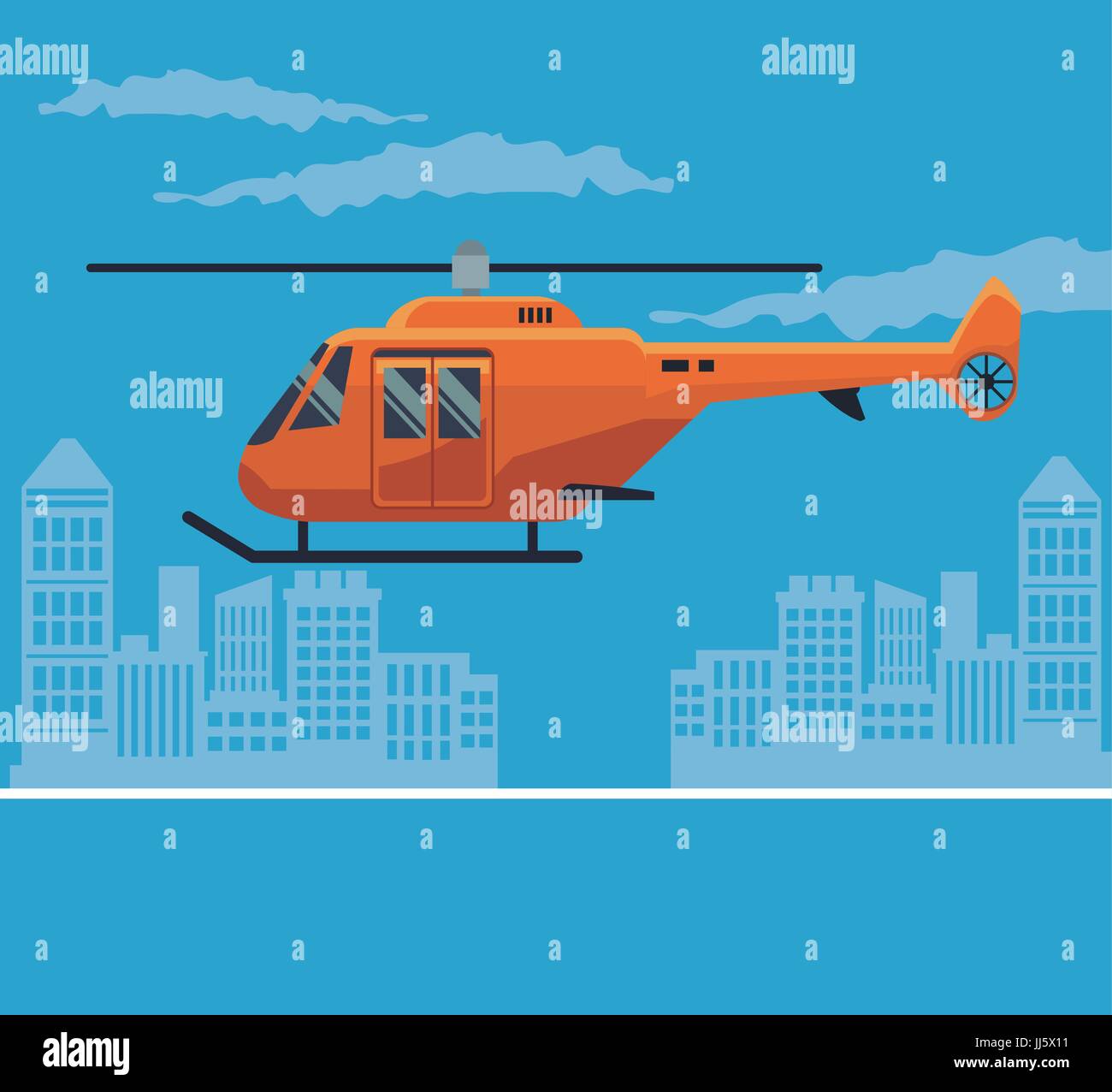 color poster city landscape with helicopter in flight Stock Vector ...