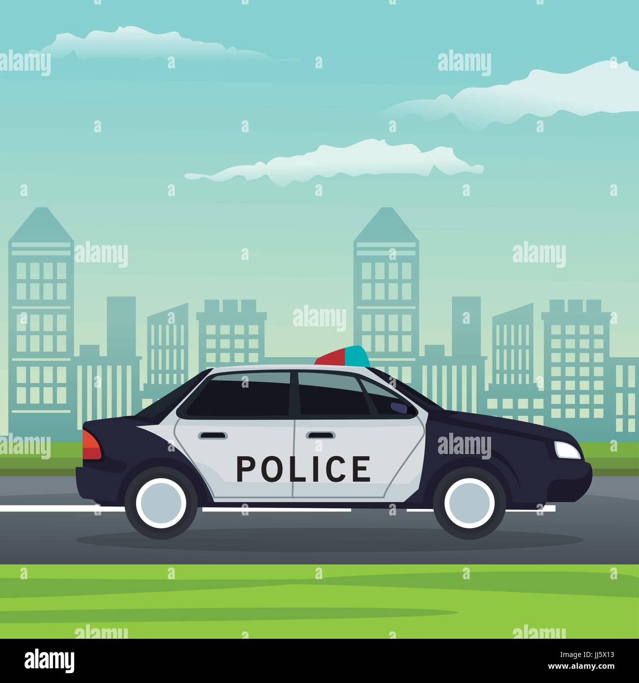 color background city landscape with police car vehicle transport in ...