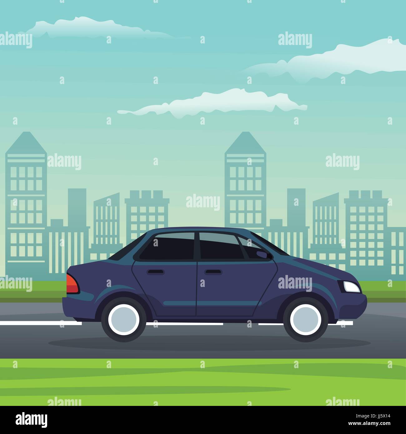 color background city landscape with automobile vehicle transport in ...