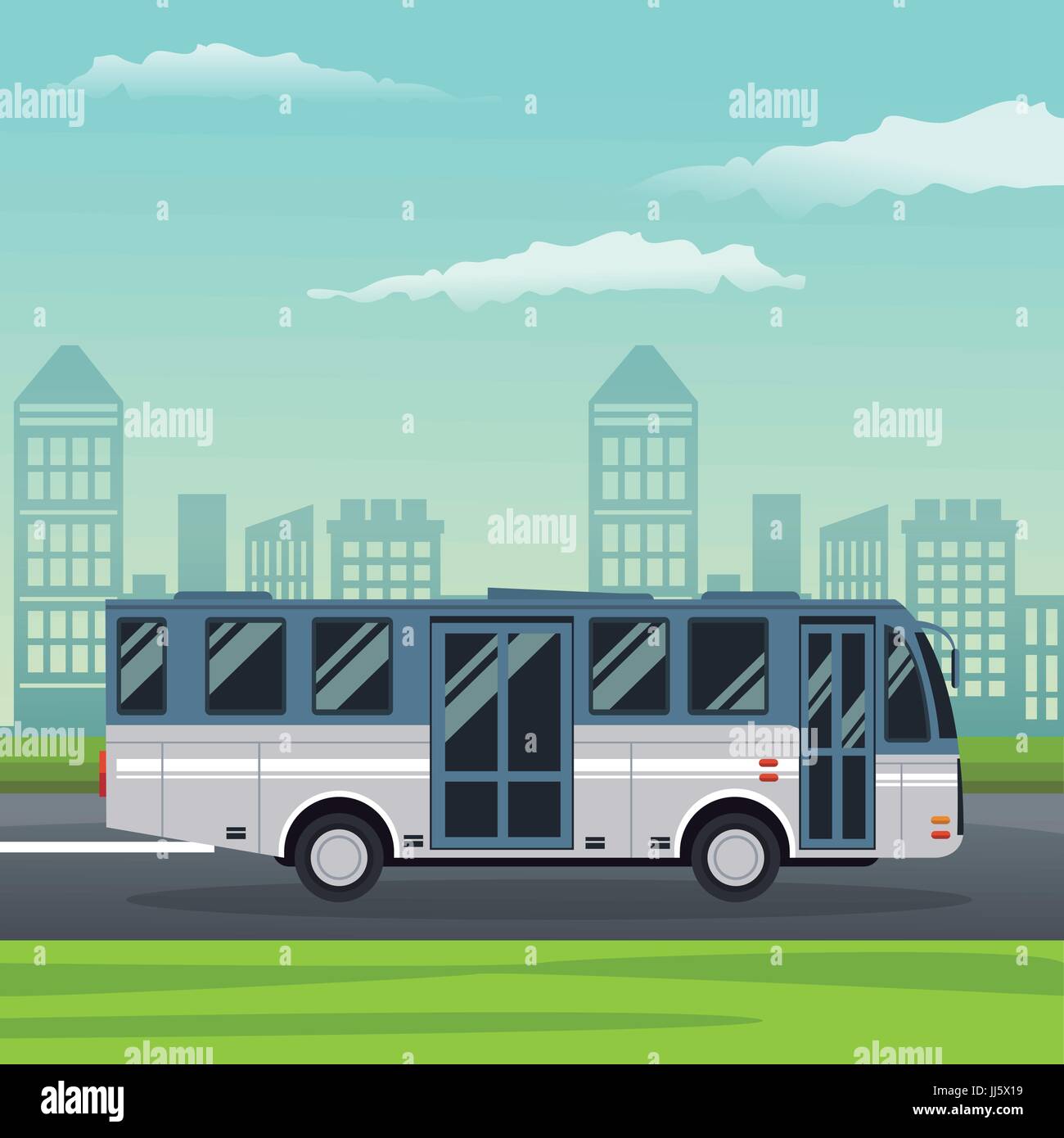 color background city landscape with bus vehicle transport in street ...