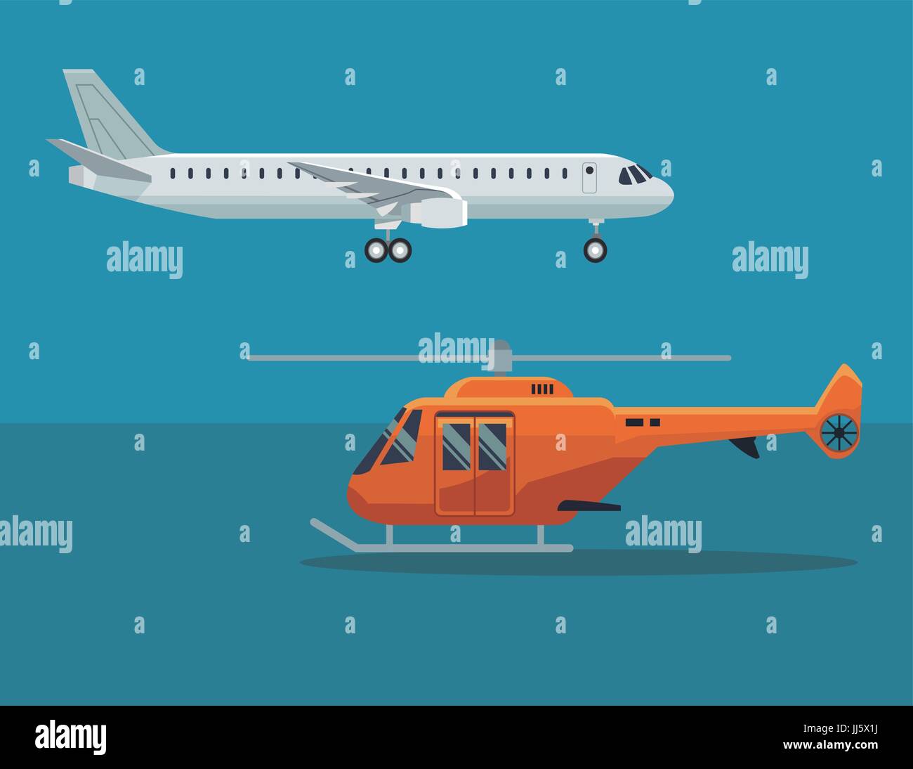 color background with airplane and helicopter in flight Stock Vector ...