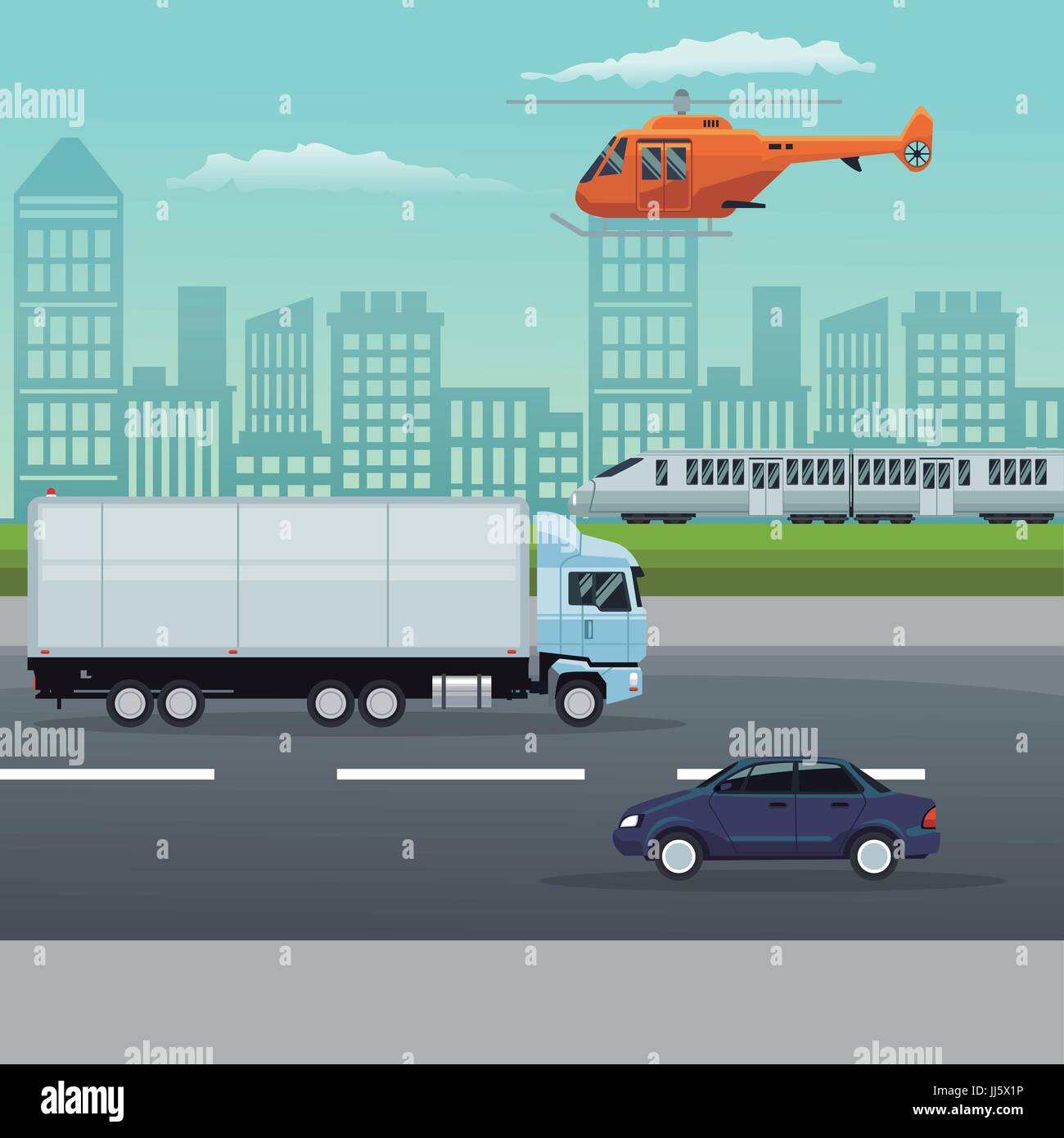 color background city landscape with set vehicles transport in the ...