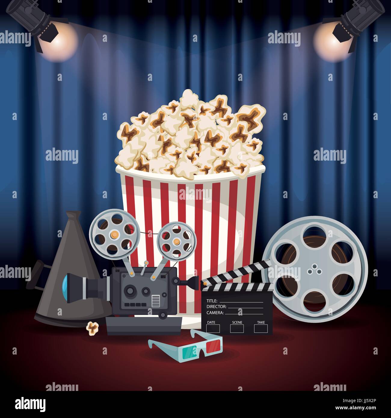 color background stage cinema curtain with spotlights and elements film ...